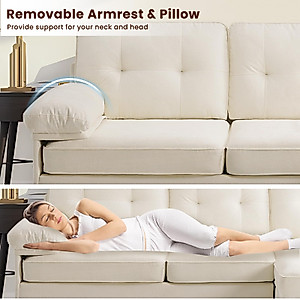 LANELIFE 83.07" W 3-Seat Sofa, L Shaped Reversible Sectional Sofa Bed,Extra Wide Convertible Chaise Lounge with Removable Cover, Chenille Couch for Living Room, Apartment and Small Space (White)