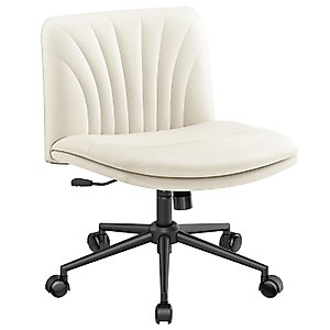 Marsail Armless-Office Desk Chair with Wheels: PU Leather Cross Legged Wide Chair,Comfortable Adjustable Swivel Computer Task Chairs for Home,Office,Make Up,Small Space,Bed Room(Beige)