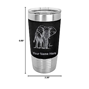 LaserGram 20oz Vacuum Insulated Tumbler Mug, African Elephant, Personalized Engraving Included (Faux Leather, Black)
