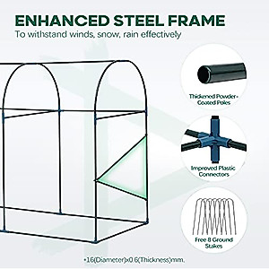KING BIRD Upgraded 73" x 37" x 59" Mini Greenhouse, Heavy Duty Powder-Coated Steel Frame, 2 Zippered Screen Doors 4 Screen Windows, Tall Garden Plant Hot Green House, 8 Stakes 4 Ropes, Green