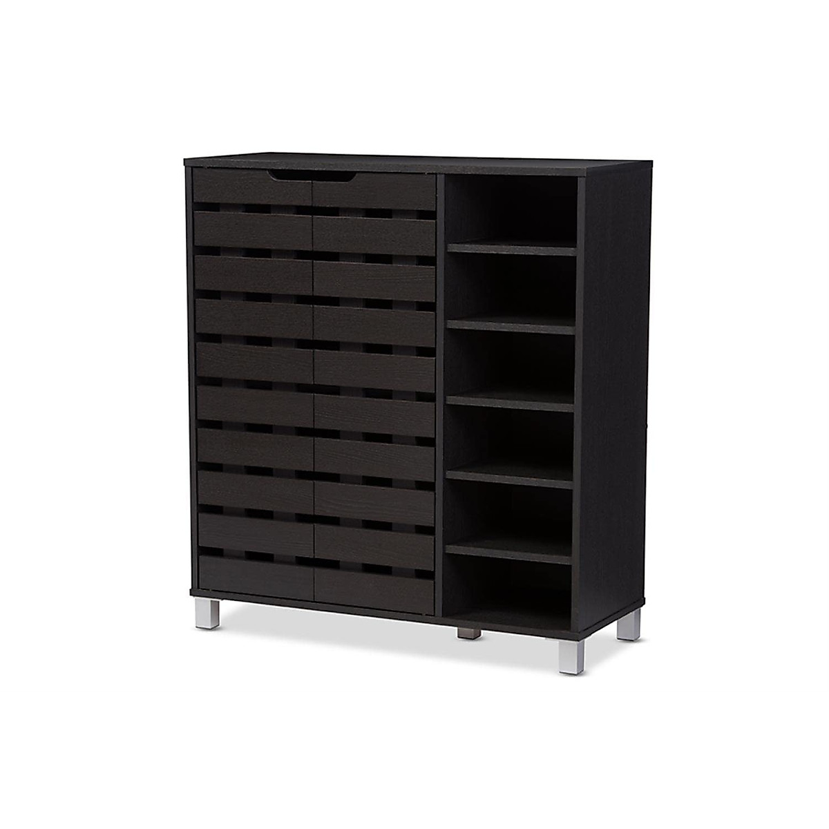 Baxton Studio Shirley Modern & Contemporary Wood 2-Door Shoe Cabinet with Open Shelves, Dark Brown