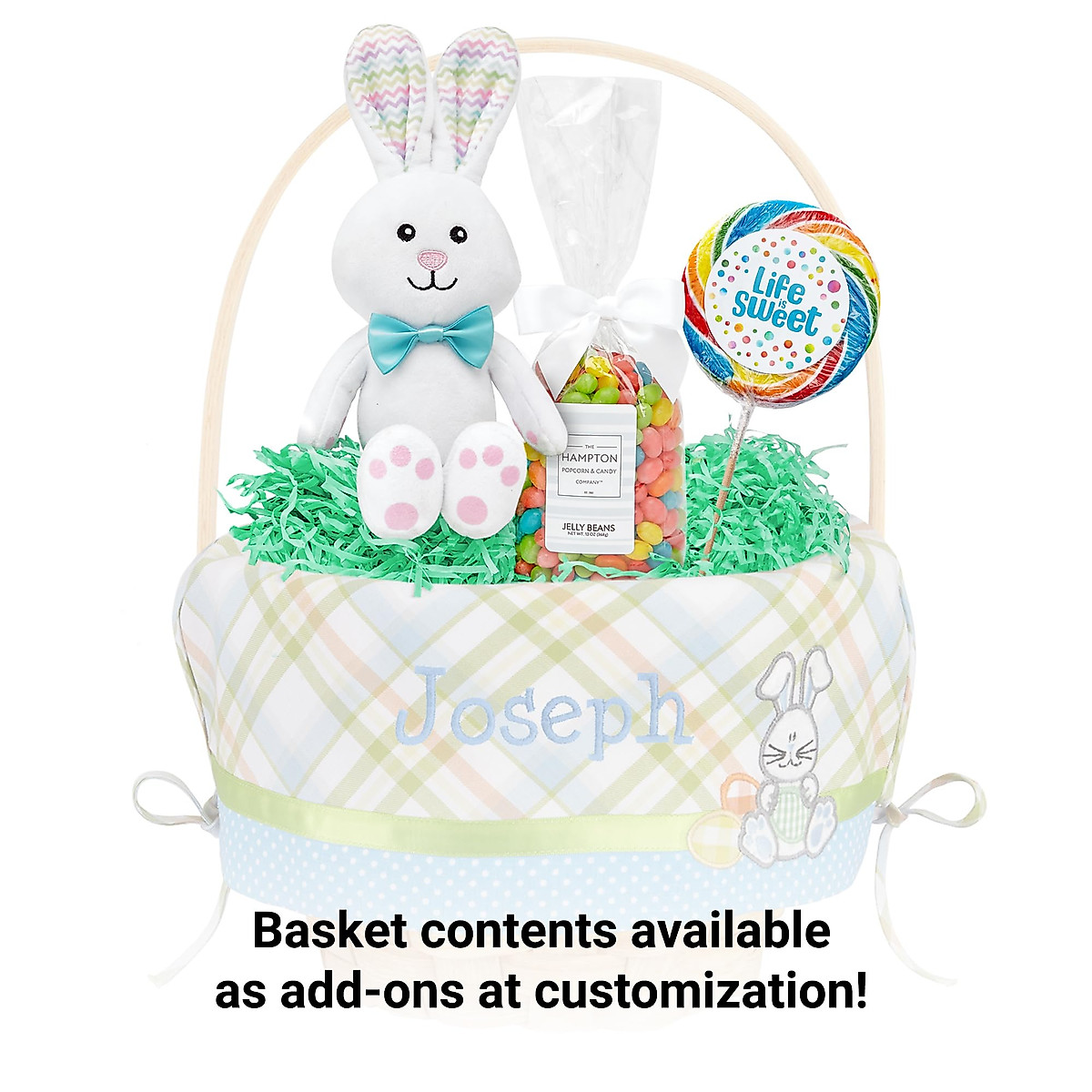 Let's Make Memories Personalized Easter Basket - Create Your Own - Wicker Basket - Embroidered Liner - Large - Blue Bunny Applique