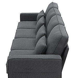 P PURLOVE 4-Seater Modern Sectional Sofa, 104" Modular Fabric Long Sofa Couch with Armrest Pockets and 4 Pillows,Minimalist Living Room Sofa Couch for Apartment,Office