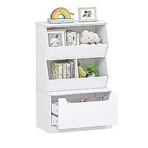 UTEX Kids Toy Storage Organizer, Bookshelf for Kids and Bookcase with Drawer, Children Open Storage Cubby for Kids Room Playroom Nursery White