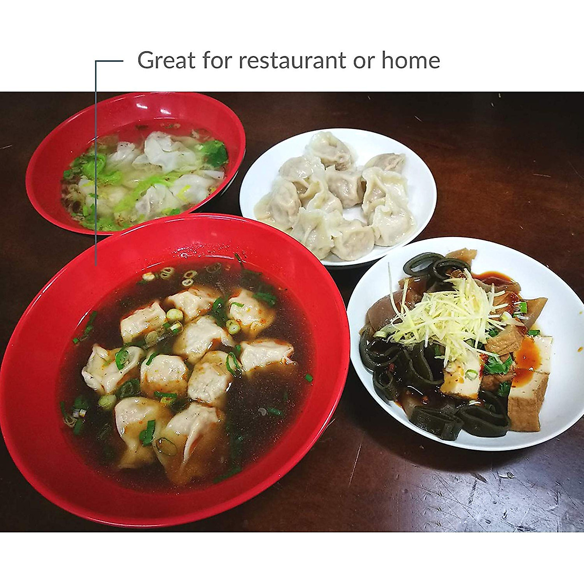 JapanBargain 2396x2, Japanese Style Plastic Black and Red Color Large 52 oz Ramen Bowls for Udon Pho Noodles Soup Cereal Pasta, Pack of 2