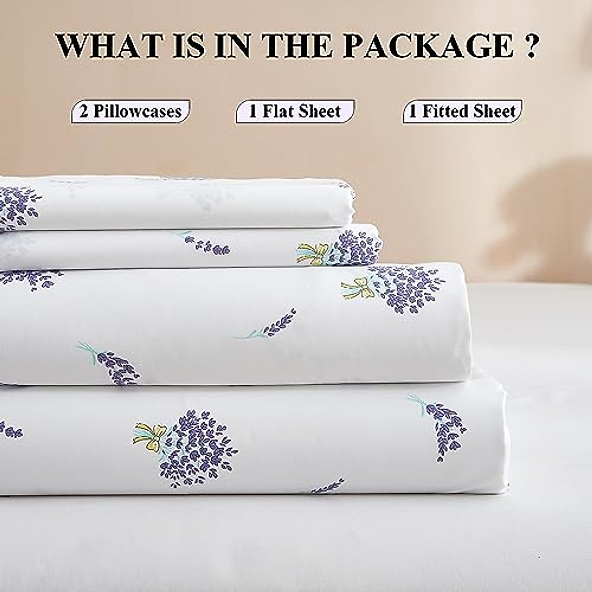 Extra Deep Pocket Full Sheets Set White - 4 Piece Floral Sheets Bed Sheets Fit 16 Mattress - Luxury Soft Cooling Sheets Fitted Sheets Full Size,Wrinkle Resistant,Full Sheets,Purple Floral Bed Sheets