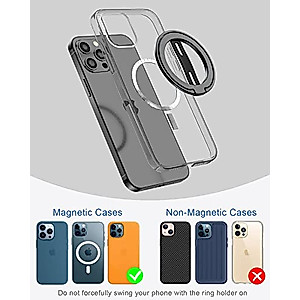 EWA Compatible with MagSafe and Wireless Charging Phone Grip Stand with Silicone Finger Strap, Removable Ring Holder Adjustable Kickstand Loop, Only for iPhone 13, 12 Pro/Pro Max/Mini (MG201-Black)