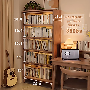 5 tier Wooden Bookcase with Tempered Glass Doors, 72Hx14Dx32w inch large solid wood bookshelf glass front bookshelves flip top display cabinet case hidden glass doors for apartments, home offices