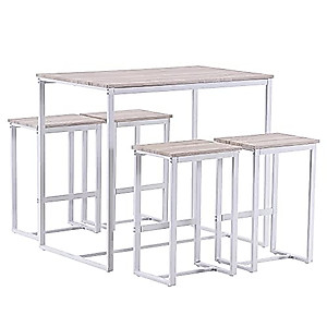 Dining Table Set (100 x 60 x 87) cm Oak Simple 87cm High Bar Table and Chairs Set of 5 PVC Paper Lacquered White Matte White
