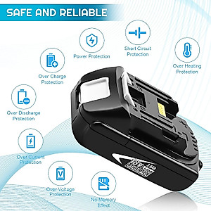 2PACK 3000mAh BL1860B Replacement Battery and Charger for Makita 18V Battery Lithium-ion Compatible with Makita 18 Volt Battery BL1860 BL1850 BL1850B BL1840 BL1840B BL1830 BL1830B BL1815 Dual Charger