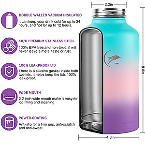 64 oz Insulated Water Bottle,Vacuum Stainless Steel Water Bottle with Straw Lids and Spout Lids,Paracord Handle, Double Wall Leak Proof Without BPA Metal Thermo Mug Water Flask for Sports Outdoor Gym