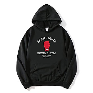 Anime Hajime no Ippo Merch Hoodies Casual Hooded Sweatshirt Unisex Clothing (Black,Large)