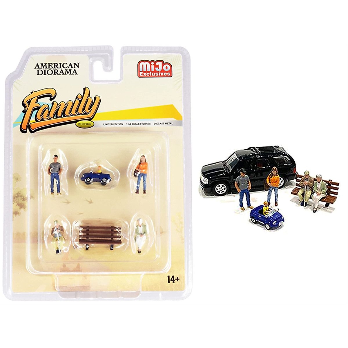 Family Diecast Set of 6 Pieces (5 Figurines and 1 Accessory) for 1/64 Scale Models by American Diorama 76473