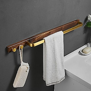 Bathroom Towel Holder Wood Towel Bar with Metal Rod Wall Mounted Towel Rack Multifunctional Bathroom Accessory No Towel Rack Stand