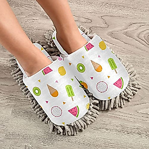 Microfiber Cleaning Slippers Cute Tropical Fruits Washable Mop Shoes Slipper for Men/Women House Floor Dust Cleaner, Size M