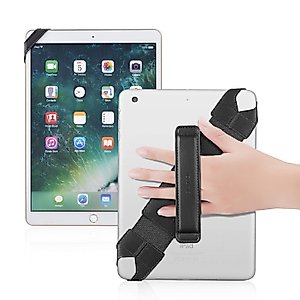 Joylink iPad Hand Holder Strap with Pen Loop and 360°Swivel Leather Handle Grip Elastic Belt for 10.1" Tablets (iPad Air Pro Samsung Nexus), Black Upgrade Version