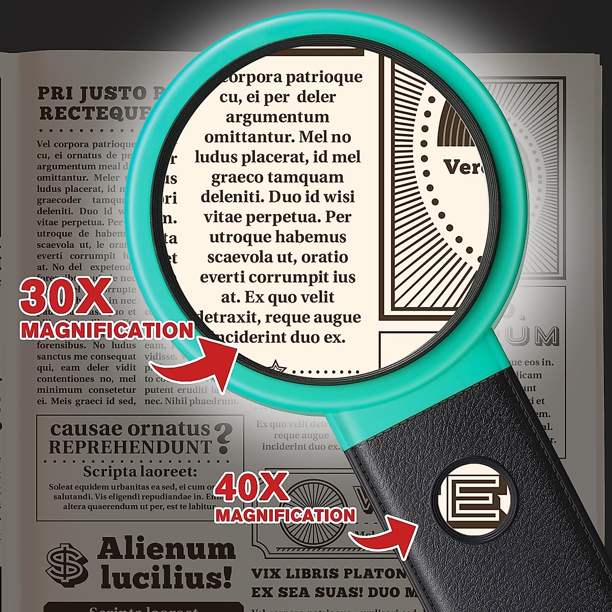 Dicfeos 30X 40X Magnifying Glass with Light and Stand, Non-Rechargeable, Folding Design 32 LED Illuminated Magnifying Glass for Close Work, Powered by Battery or USB(Green)