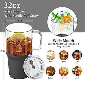 Sursip 32 oz Glass Tumbler with Handle, Glass Water Bottles with Lid and Straw, Reusable Iced Coffee Cup with Silicone Sleeve - Fit in Car Holder, BPA Free, Leak Proof, Dishwasher Safe (Fresh Blue)