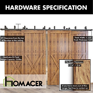 Homacer Black Rustic Double Track U-Shape Bypass Sliding Barn Door Hardware Kit, for Four Doors, 12ft Long Flat Track, T-Shape Design Roller