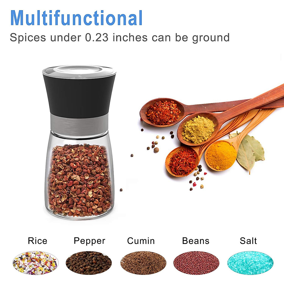 TINGFENG Epare Salt or Pepper Grinder, Best Spice Mill One Handed Pepper Grinder, Mini Unicorn Pepper Grinder( 1P) (Black)