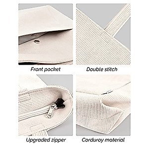 Prite Corduroy Tote Bag for Women Large Shoulder Bag with Zipper and Pockets for College School Work Travel Shopping (Beige)
