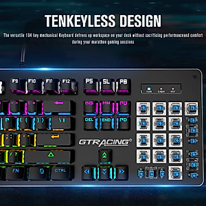 GTRACING Mechanical Keyboard, Wired Gaming Keyboard, Switch 104 Keys Rainbow Backlit Keyboard and 20 LED Lighting Effect for PC Computer Gamers (Silver)