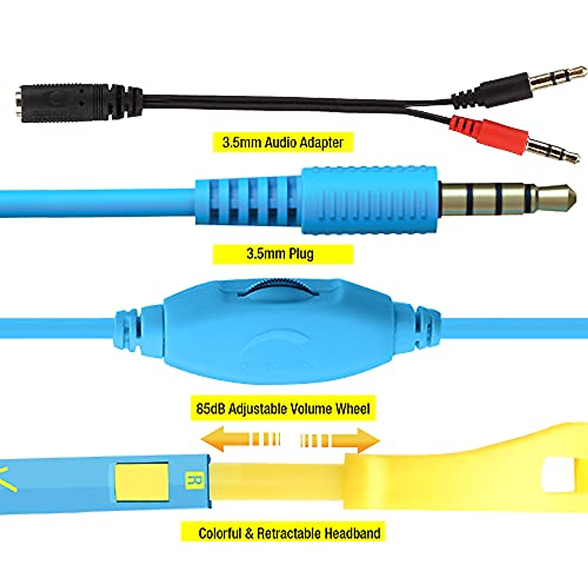 QearFun 2 Pack Kids Headphones with Microphone for School, Wired Headphones for Kids with Rotatable & Extendable Mic, Boys & Girls Online Learning Headsets for Tablet/PC/Classroom/Travel (PurpleBlue)