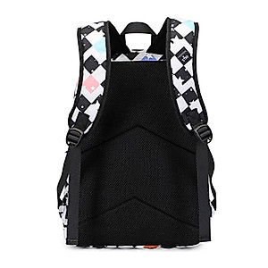 Gnoved Girls Backpack with Lunch Box 2pcs Set Checkered Laptop Kawaii Backpack Boys Preppy Bookbag Over 6 Years Old Black