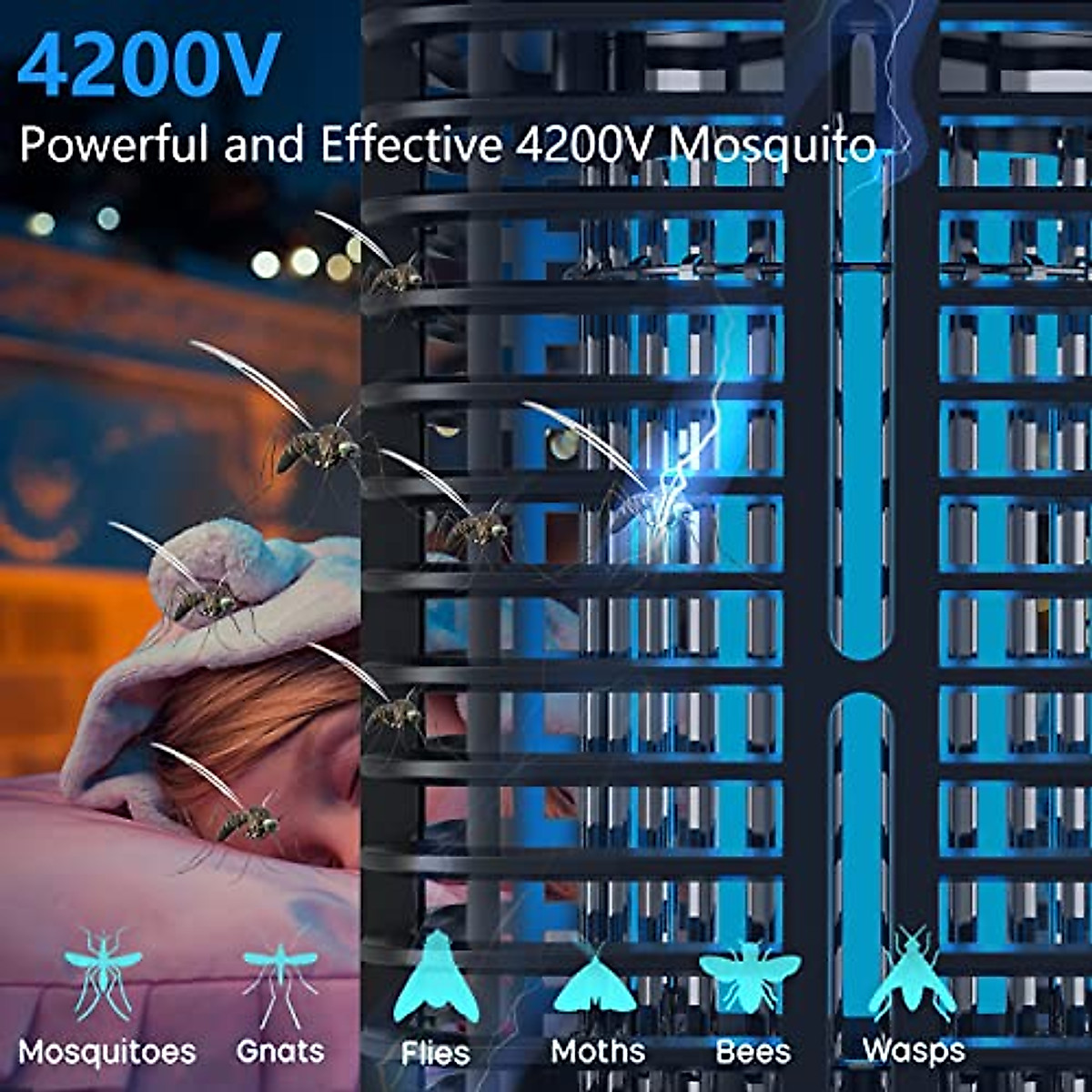 Home4me Bug Zapper Indoor and Outdoor 20W, Electric Mosquito Zapper 4200V, Mosquito Killer, Waterproof Mosquito Trap Outdoor, Mosquito Lamp, Electronic Insect Fly Zapper for Home Backyard Patio