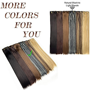 6 PCS Synthetic Straight Hair Extensions Clip in human hair 20 INCH 140 Gram Thick hairpieces Dark Brown Blonde Black Wigs with Comb for Women and Girls Full Head (20 INCH, Natural Black to Light Blonde)