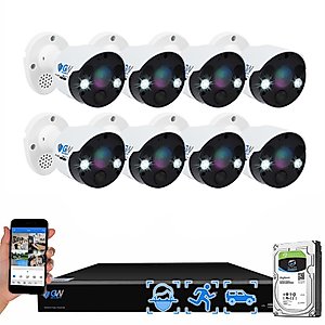 GW Security 2-Way Audio Floodlight 8.0 Megapixel IP Camera System, 16 Channel 12MP NVR with 8 x 8MP PIR Outdoor/Indoor H.265 UHD 4K PoE Security Camera Thermal, Heat & Motion Sensing, Two Way Talk