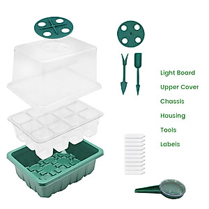 MYMULIKE Seed Starter Tray, 5PCS Seed Starter Kit with Humidity Dome, Seedling Starter Tray 60 Cells Total, Mini Greenhouse for Indoor Plants, Indoor Germination Kit (Seed Starter Tray)