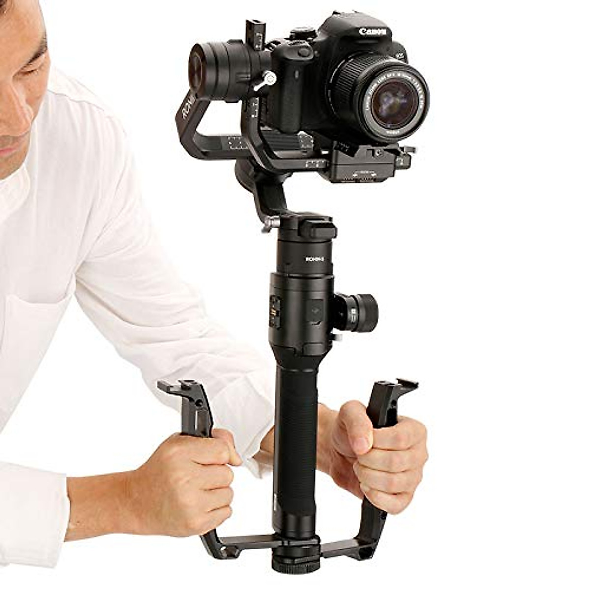 DH03 Handheld Gimbal Grip with Cold Shoe for Mounting Monitors, Microphones, LED Light etc Compatible with DJI Ronin-S, Ronin SC 2, Zhiyun Weebill LAB, Crane 2, Plus, Moza Air Mini Dual Grip