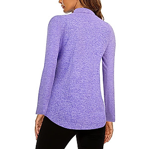Koscacy V Neck Top Women, Golf Tennis Shirt Breathable Zipper Running Workout Outdoor Tops Yoga Biking Daily Casual Wear Aline Soft Shirts Purple XX-Large