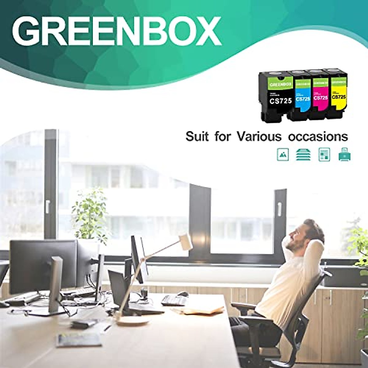 GREENBOX Compatible CS725 High Yield Toner Cartridge Replacement for Lexmark CS725 74C10K0 74C10C0 74C10Y0 74C10M0 for CS720 CS720de CS720dte CS725 CS725de CS725dte CX725 CX725de CX725dte Printer