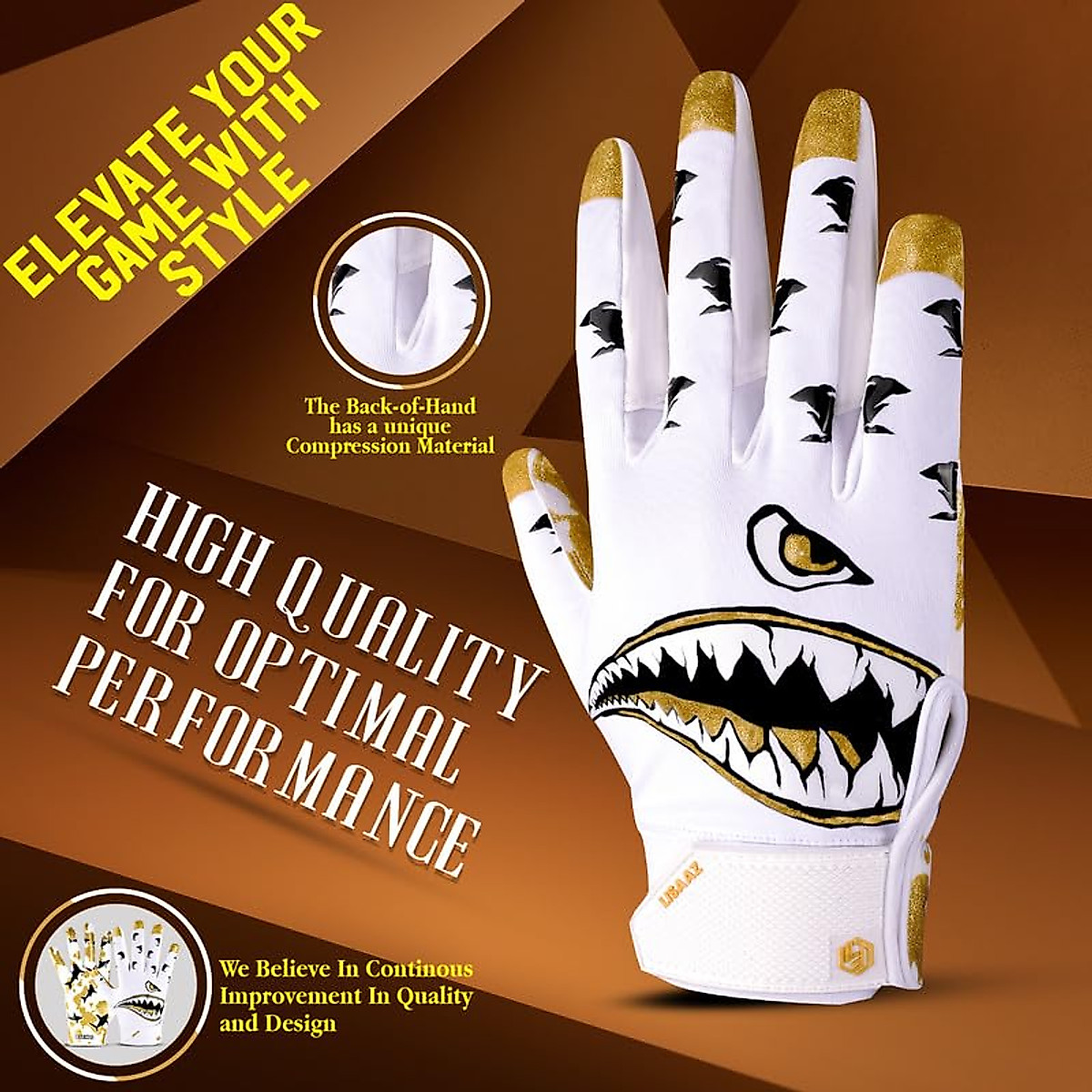 LISAAZ Limited Edition Shark Football Gloves Skin Fit Youth Football Gloves Tacky Football Gloves Men| Football Gloves for Kids 8-12 Receiver Gloves Adult/Football Gloves Youth