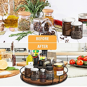 Lazy Susan Organizer, HYMENEX Lazy Susan Turntable for Cabinet Acacia Wood Lazy Susan for Table 13-inch Lazy Susan Organizer for Cabinet Spice Fridge Pantry Countertop, 360 Degree Turntable