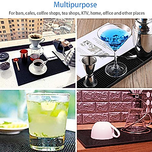 Bar Service Mat, Rubber Salon Mat Large Square 17.7" x 11.8" Flexible PVC Kitchen Drink Service Mat, Non-Slip Heat Resistant Heavy Duty Dish Drying Pad Rectangle Waterproof Drip Mat Black