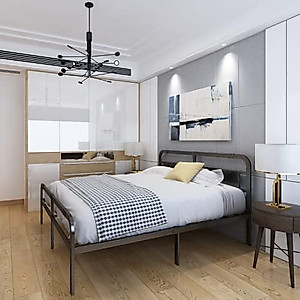 Emiosmt 14 Inch Queen Size Metal Bed Frame with Headboard and Footboard,2500lbs Heavy Duty Steel Slat Support Platform,No Box Spring Needed,Easy Assembly,Square Tube,Queen Frame