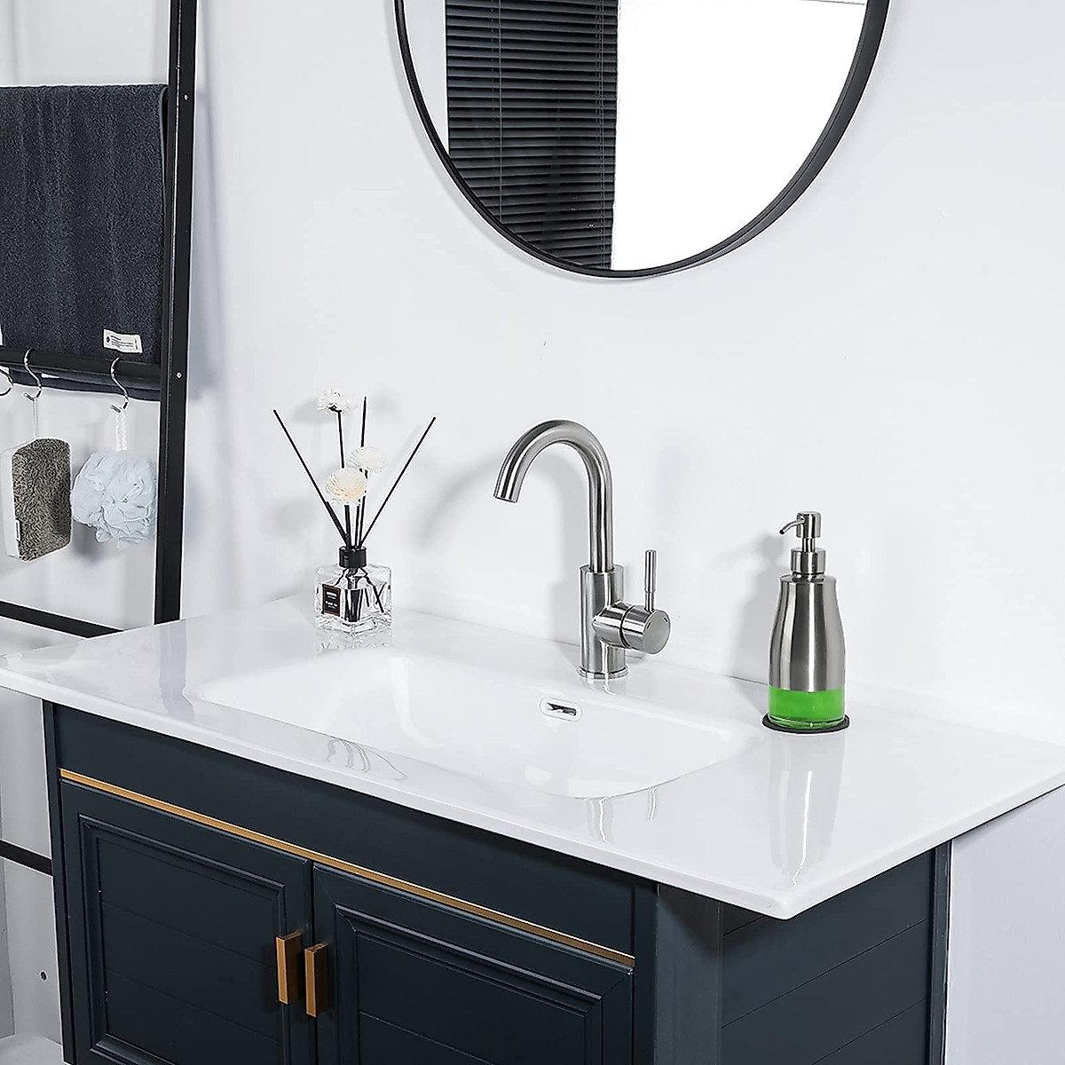 Gaussra Soap Dispenser with Non-Slip Coaster，Brushed Nickel Stainless Steel Case Glass Liner Hand Pump Dispenser，Refillable Liquid Hand Soap Dispenser for Bathroom & Kitchen (11OZ / 320ML)