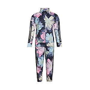 adidas girls Zip Front Classic Tricot Jacket and Joggers Set (2T, Black with Multicolor Flower) (AG3025C)