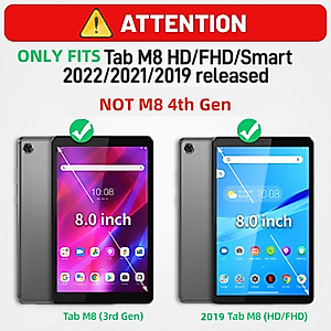 HXCASEAC Case for Lenovo Tab M8 (HD/FHD/Smart) 2019/2021 3rd/2nd Gen (TB-8506FS TB-8506F TB-8505F TB-8505X TB-8505FS TB-8705F TB-8705N), M8 Tablet Case Screen Protector/Hand Strap/Stand, Black