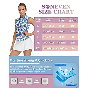 Women's Floral Golf Shirt Moisture Wicking Athletic Golf Polo Shirts Tennis Shirts Dry Fit (Blue Floral, X-Large)