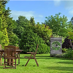 HOSNYE Boxwood Wreath Welcome Garden Flag 12x18 Inch Vertical Double Sided Black and White Stripes Background Garden Flags Rustic Farmhouse Yard Outdoor Decoration