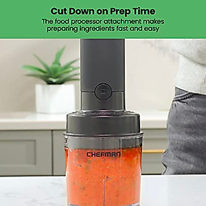 CHEFMAN Cordless Portable Immersion Blender 5-in-1 Blender Set, Ice Crushing Power with One-Touch Speed Control, Comes with Potato Masher, Whisk, Chopper, Beaker, and Storage Case, Stainless Steel
