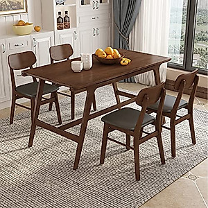 LCH 5 Pieces, Kitchen Faux Leather Chairs, Mid-Century Style Dining Table Set for 4 Persons, Easy to Clean and Assemble (Brown)