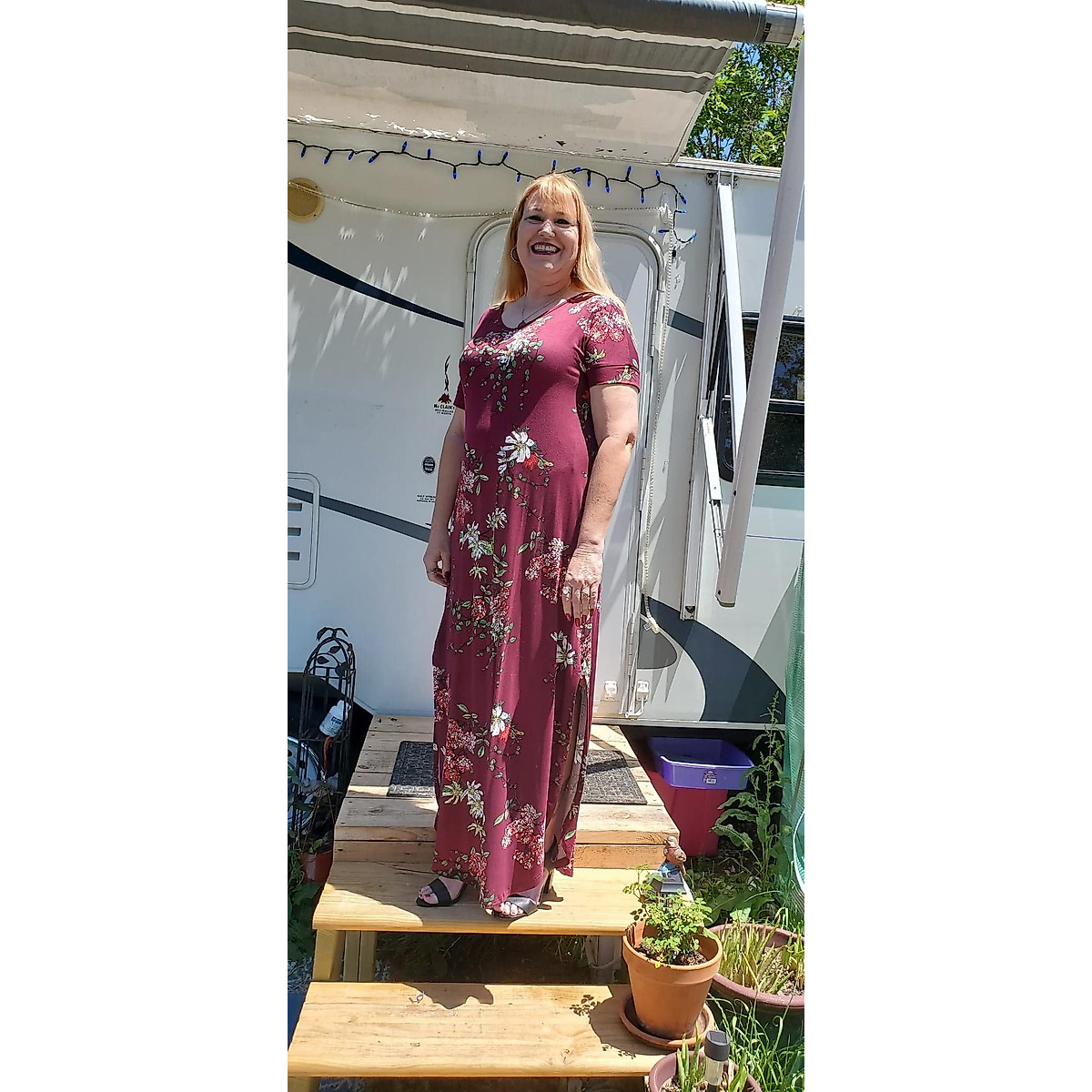 GRECERELLE Women Casual Sundresses Short Sleeve Shirt Dress Split Maxi Long Beach Dresses Travel Vacation 2024 Summer Outfits XL, Burgundy