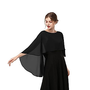 Hotshawl Capelets for women Chiffon Cape Shawls and Wraps for Evening Dress Wedding Capes Cover Up (Black)