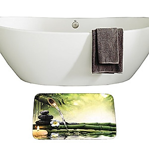 Amagical Zen Garden Theme Decor View Japanese Design 3 Piece Bathroom Mat Set Relaxation Bamboos Candles Bath Mat Contour Mat Toilet Cover