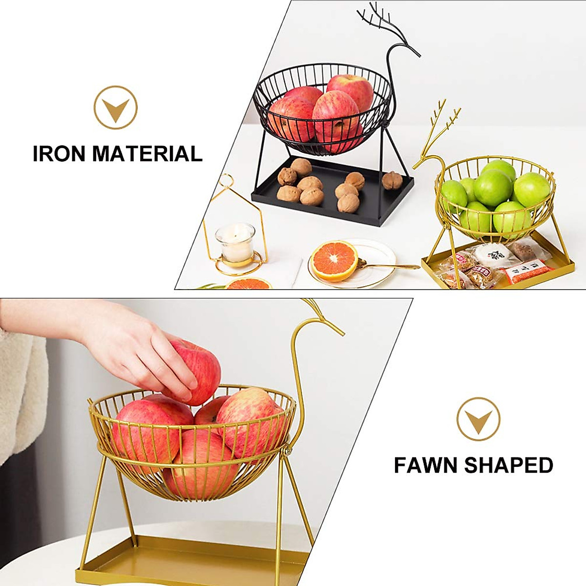 BESPORTBLE 1pc Deer Double Layer Fruit Basket Fruit Serving Basket Dry Fruit Holder Thank You Bags Wire Fruit Basket Fruits Metal Baskets Tabletop Decor Iron Household Fruit Dish